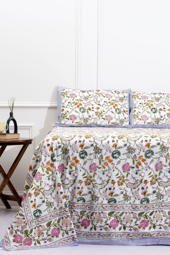 Super King Hand Block Printed Bedsheet - Floristry